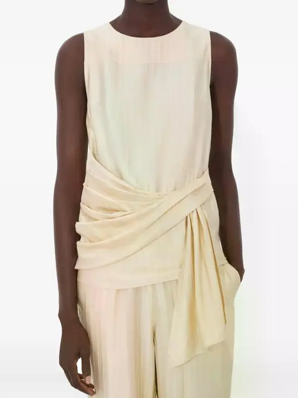 Loulou De Saison Fonda Striped Draped Silk Top - Neutrals