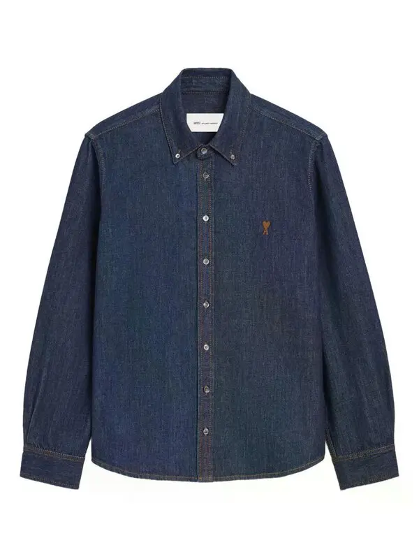 AMI Paris De Coeur Embroidered Denim Shirt