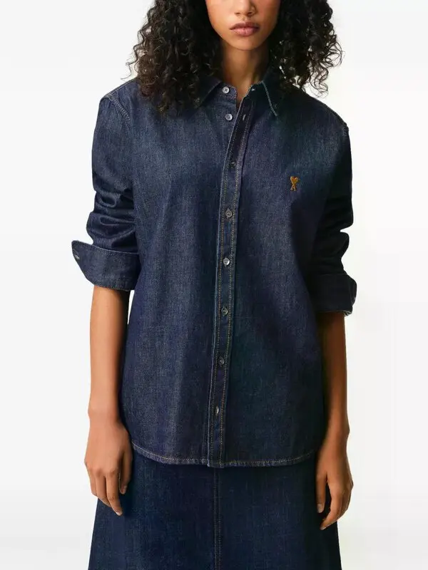 AMI Paris De Coeur Embroidered Denim Shirt