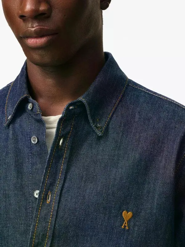 AMI Paris De Coeur Embroidered Denim Shirt