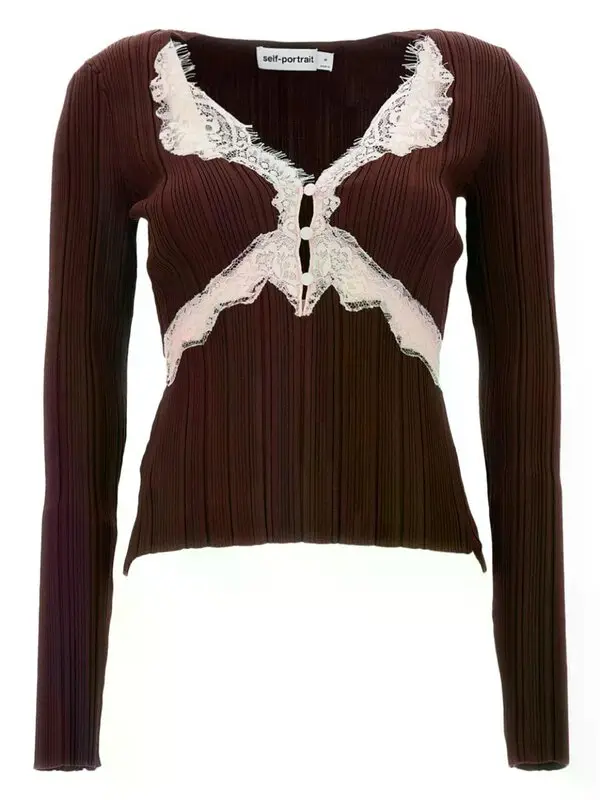 SELF-PORTRAIT Lace-inserts V-neck T-shirt