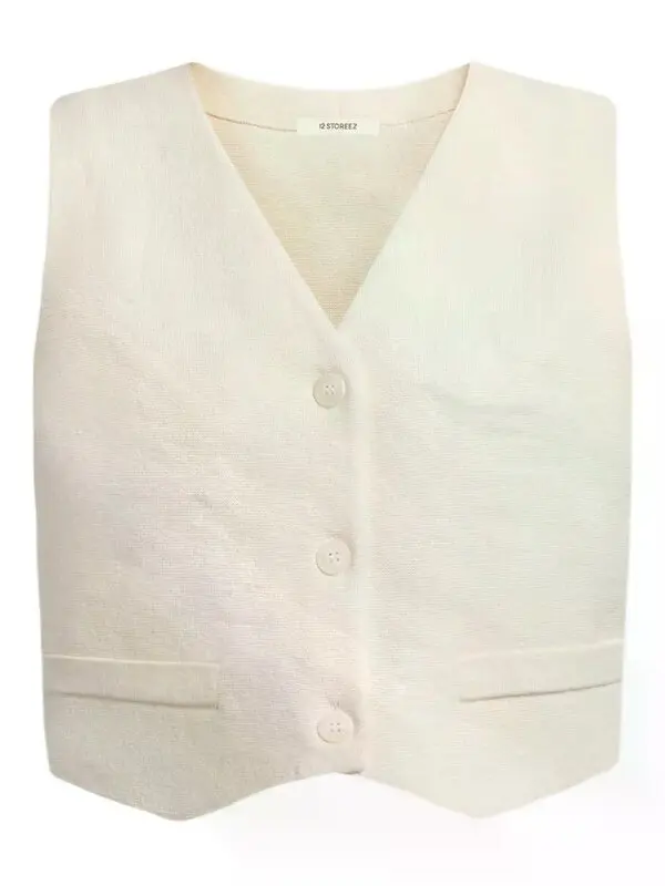 12 STOREEZ Buttoned V-neck Cardigan - Neutrals