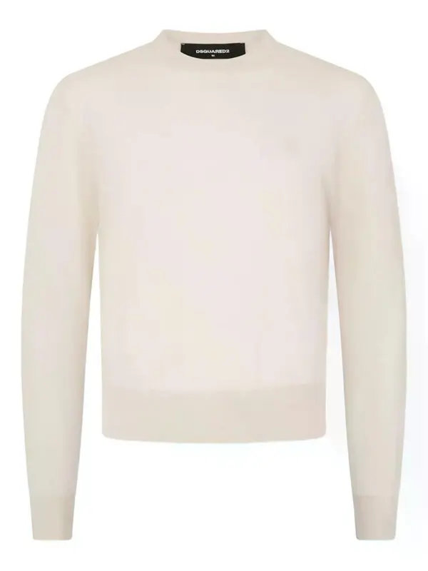Dsquared2 Wool Crew Neck Sweater With Embroidered Logo - Neutrals