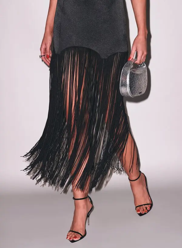 FLEUR DU MAL Fringe Maxi Dress - Black