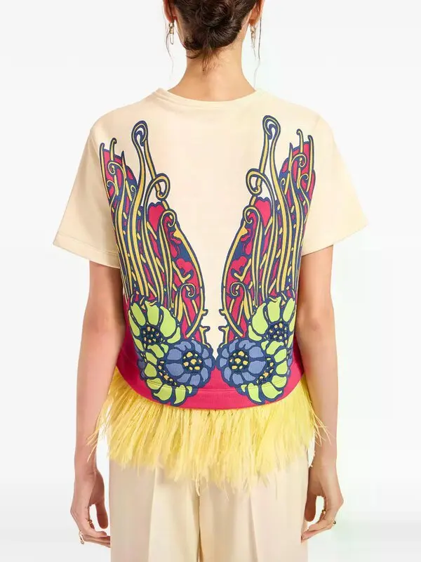La DoubleJ Floral Feather T-shirt - Neutrals