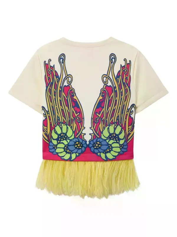 La DoubleJ Floral Feather T-shirt - Neutrals