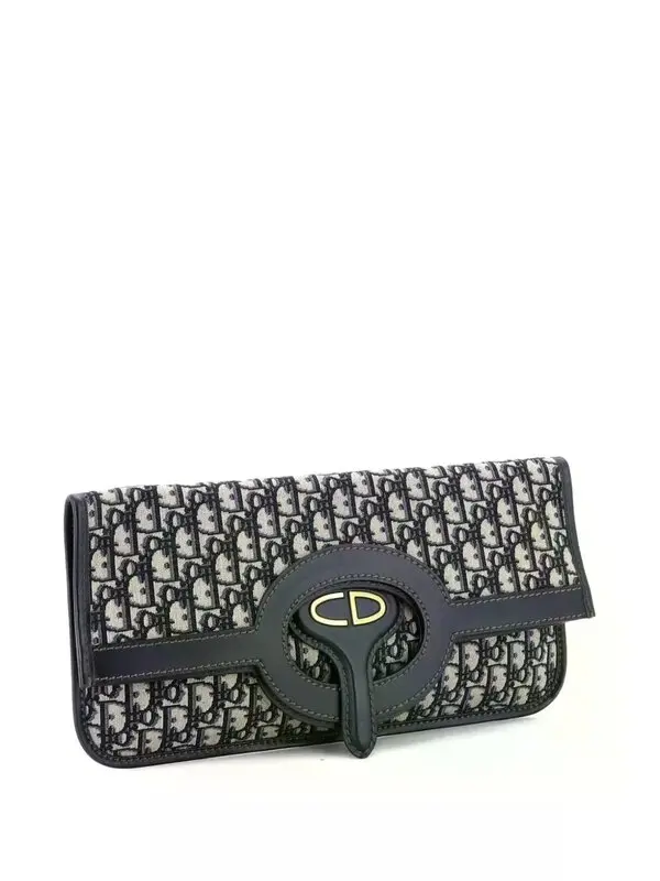 Dior Fold Over Oblique Canvas Clutch Bag - Blue