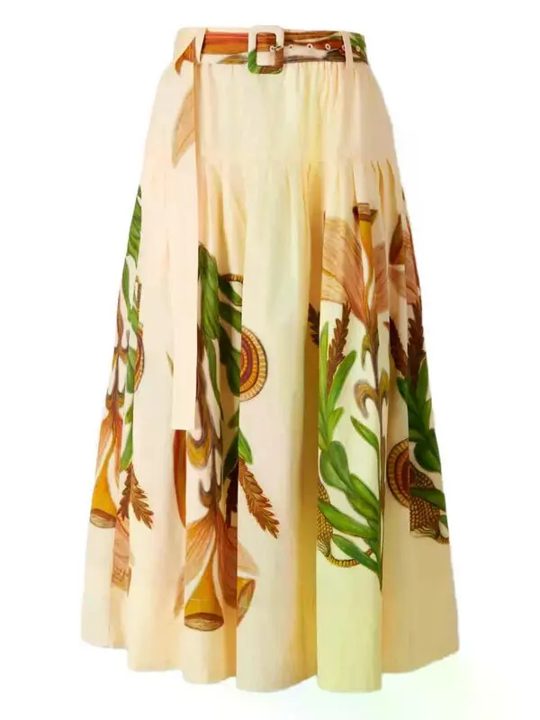 Ulla Johnson Botanical Print Belted Midi Skirt
