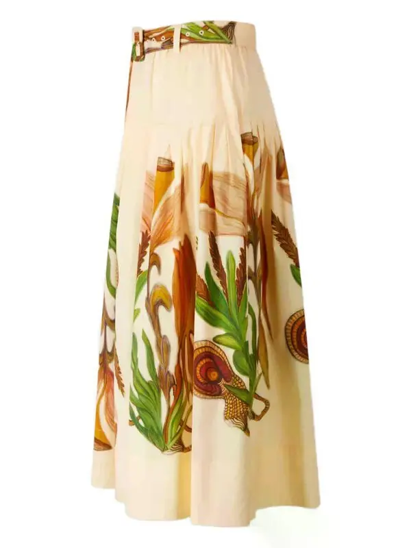 Ulla Johnson Botanical Print Belted Midi Skirt