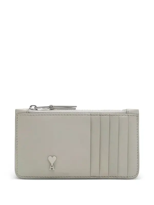 AMI Paris De Coeur Leather Cardholder - Grey