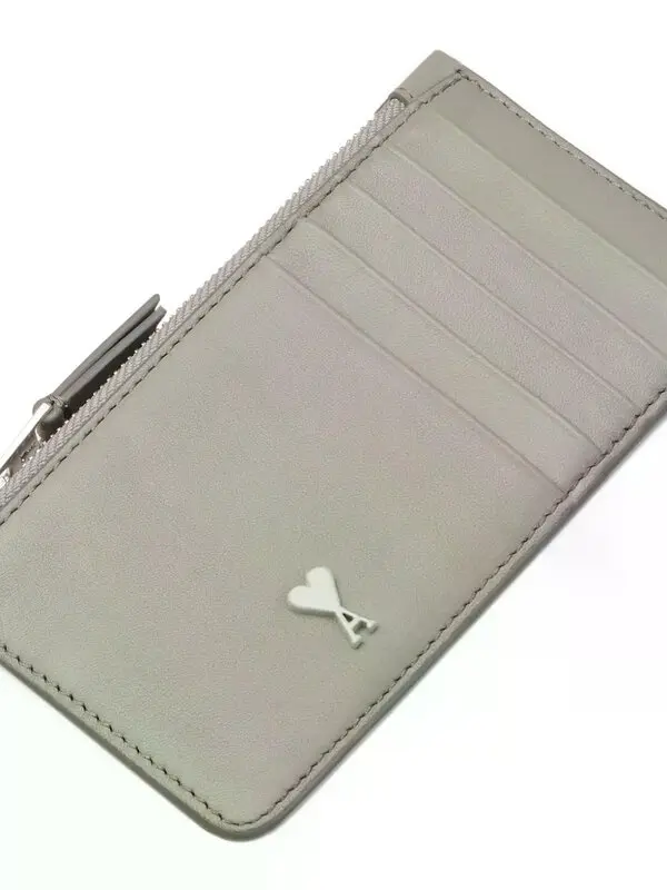 AMI Paris De Coeur Leather Cardholder - Grey