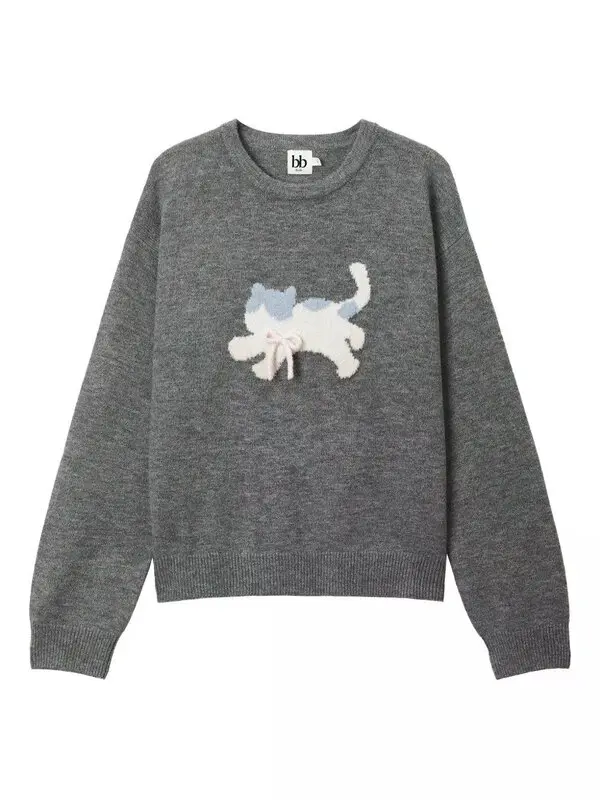 B+AB Appliqué Round Neck Sweater - Grey