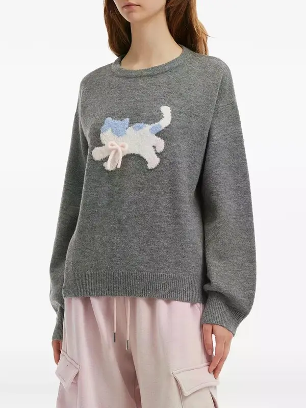 B+AB Appliqué Round Neck Sweater - Grey
