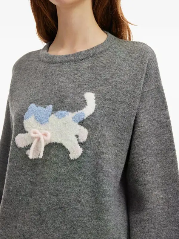 B+AB Appliqué Round Neck Sweater - Grey