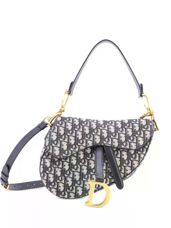 Dior Saddle Oblique Canvas Medium Shoulder Bag With Strap - Blue