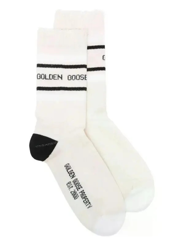 GOLDEN GOOSE Striped Intarsia Logo Socks - Neutrals