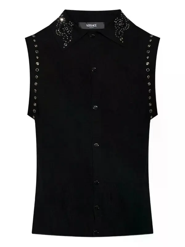 Versace Embellished Collar Sleeveless Vest - Black
