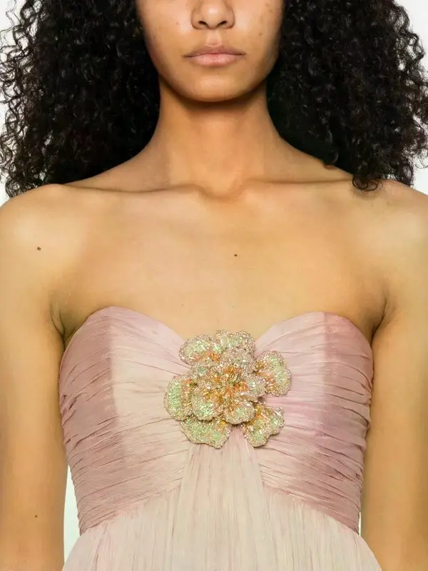 M.MARQUISE Ines Floral-appliqué Maxi Dress - Pink