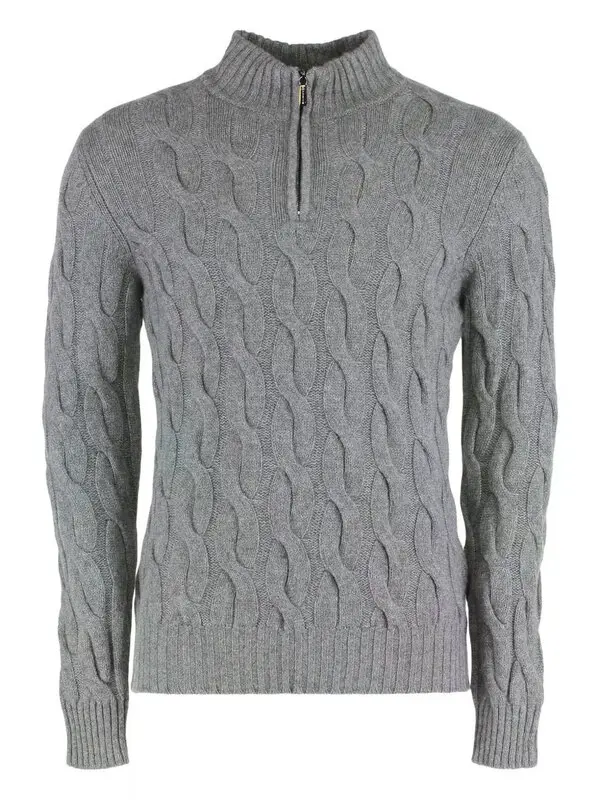 MOORER Cable-knit Zip Sweater