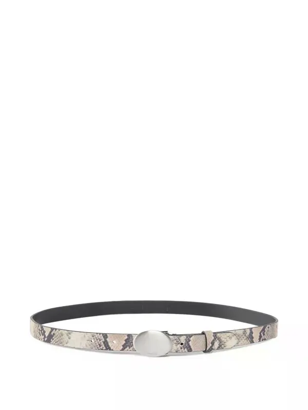 Pinko Embossed Leather Snake Print Belt With Oval Buckle - Grey