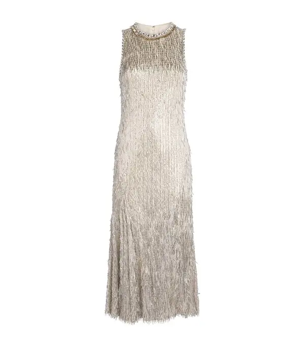 Cinq À Sept Embellished Izara Midi Dress - Silver