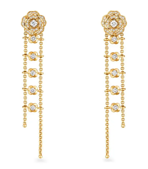 Chanel Gold And Diamond Camélia Earrings - Yellow