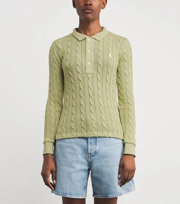 Polo Ralph Lauren Cotton Cable-knit Long-sleeve Polo Shirt - Green