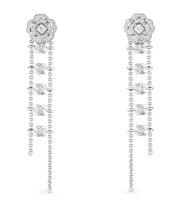 Chanel Gold And Diamond Camélia Transformable Earrings - White
