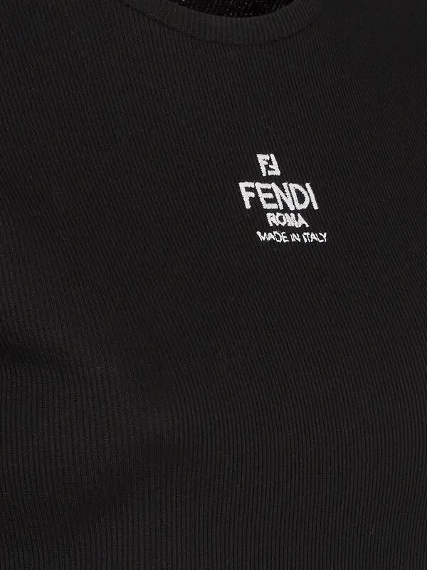 Fendi Ribbed Cotton T-shirt - Black