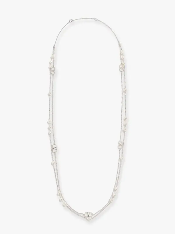 Valentino Garavani Metal Necklace With Pearl And Logo Detail - Silver