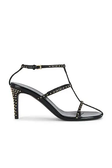 Khaite Glossed Leather Cage Sandals With Gold Stud Detailing - Black