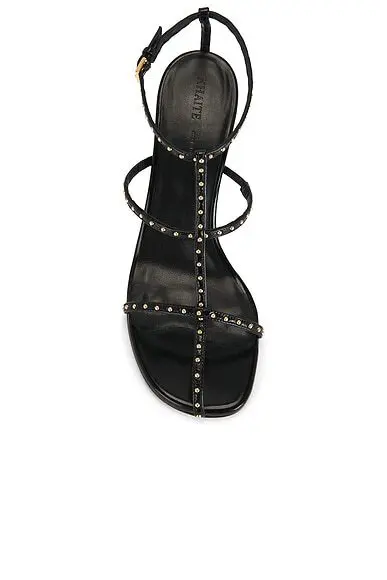 Khaite Glossed Leather Cage Sandals With Gold Stud Detailing - Black