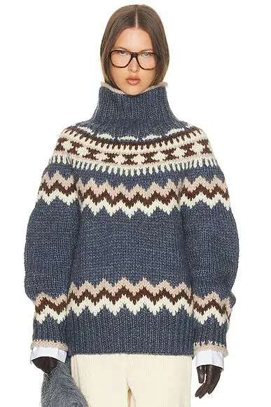 HELSA Asta Fairisle Turtleneck Sweater - Denim Multi