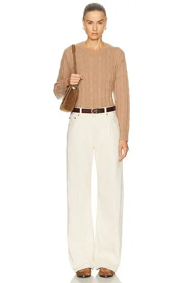 SPORTY & RICH Src Cableknit Cashmere Sweater - Camel