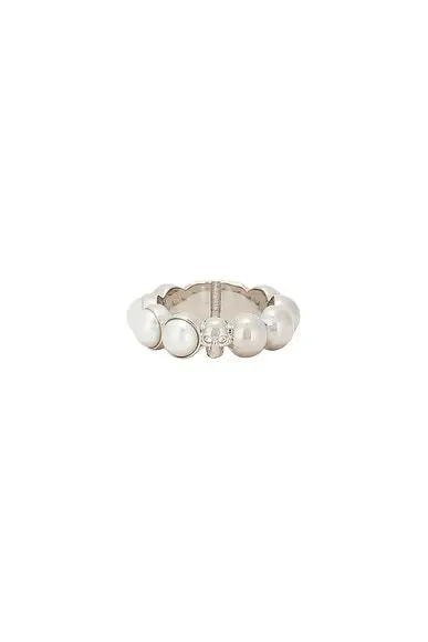 Alexander McQueen Skull & Pearl Ring In Sterling