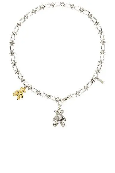 We11Done Teddy Pendant Spike Chain Necklace - Silver