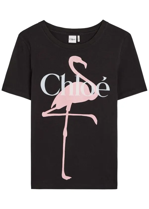 Chloé Flamingo Printed Cotton T-shirt - Black