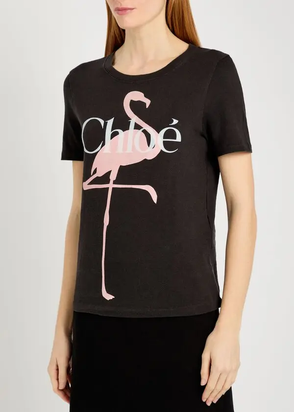 Chloé Flamingo Printed Cotton T-shirt - Black