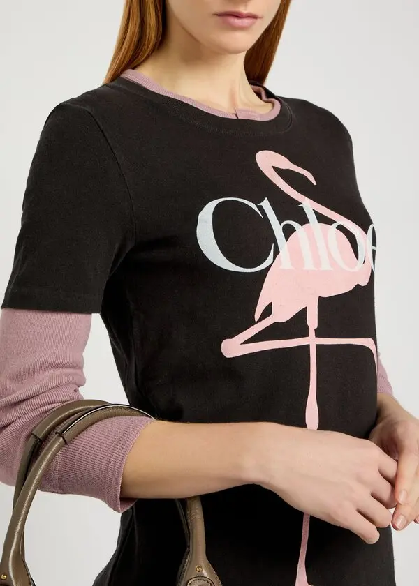 Chloé Flamingo Printed Cotton T-shirt - Black
