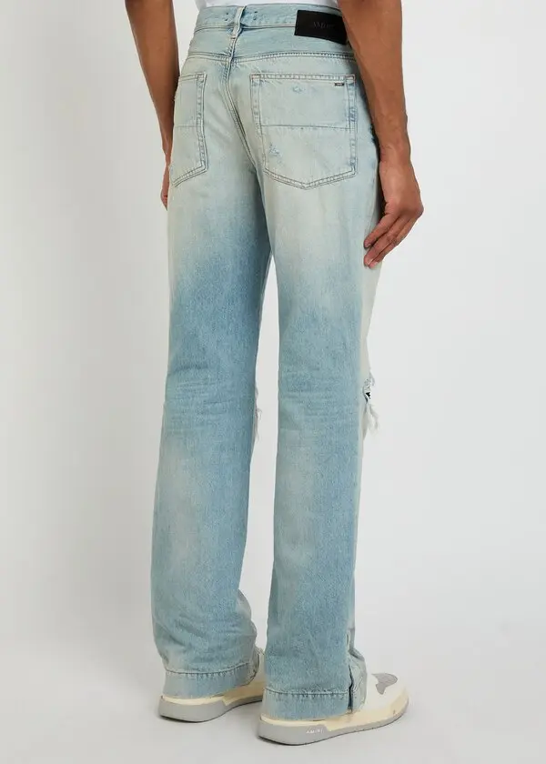 Amiri Mx1 Ripped Straight-leg Jeans - Indigo