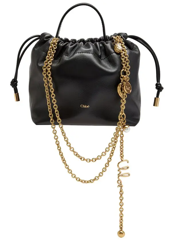 Chloé Charm-embellished Drawstring Leather Pouch - Black