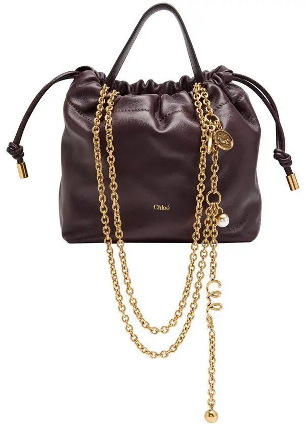 Chloé Charm-embellished Drawstring Leather Pouch - Plum