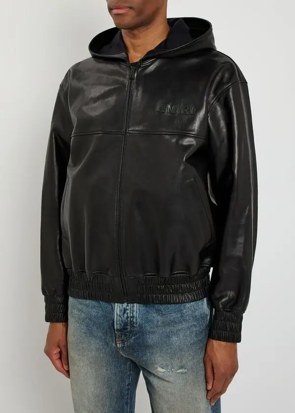 Amiri Logo-appliquéd Hooded Leather Jacket