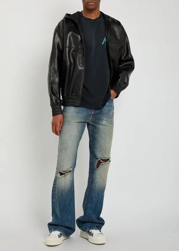 Amiri Logo-appliquéd Hooded Leather Jacket