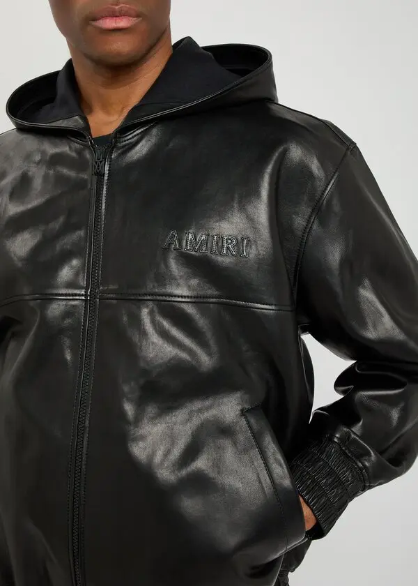 Amiri Logo-appliquéd Hooded Leather Jacket