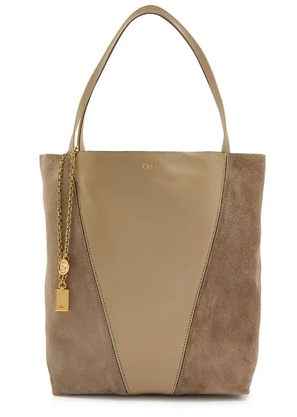 Chloé Spin Medium Panelled Suede Tote Bag - Taupe