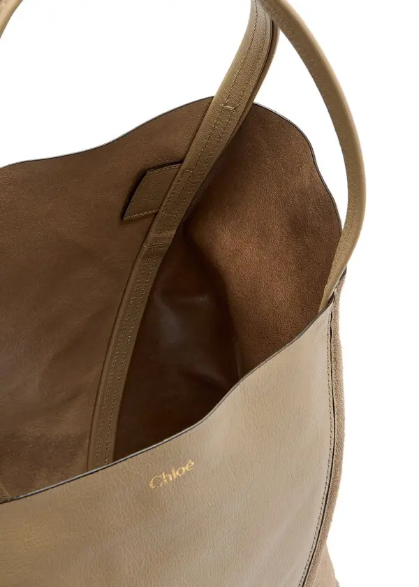 Chloé Spin Medium Panelled Suede Tote Bag - Taupe