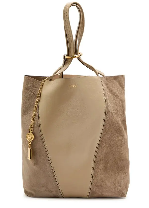 Chloé Spin Medium Panelled Suede Tote Bag - Taupe