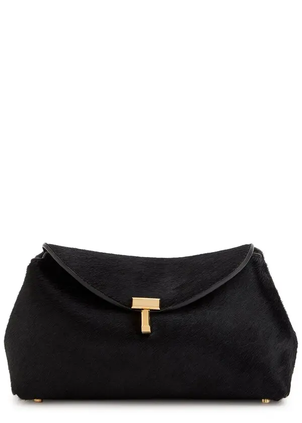 TOTEME T-lock Mini Pony Hair Clutch - Black