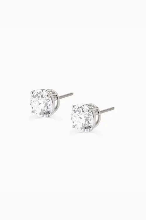 ORADINA 14k Solid Gold 2 Carat Lab Diamond Stud Earrings - White Gold/ Lab Diamonds